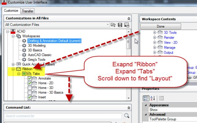 AutoCAD 2013: Adding the Layout Tab to the ribbon | AutoCAD Tips