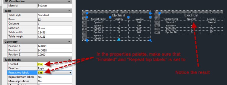 Continue A Table In A New Column With A Table Break | AutoCAD Tips