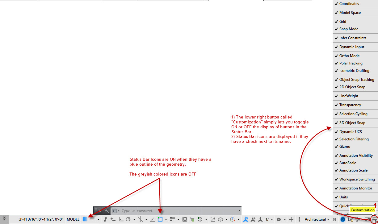 AutoCAD 2015 Controlling the Status Bar Icons | AutoCAD Tips