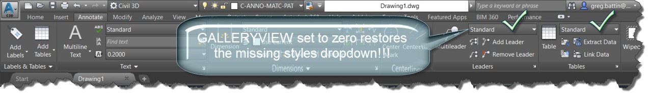 Civil 3D 2017: Restore Missing Style Drop-Down Lists | AutoCAD Tips